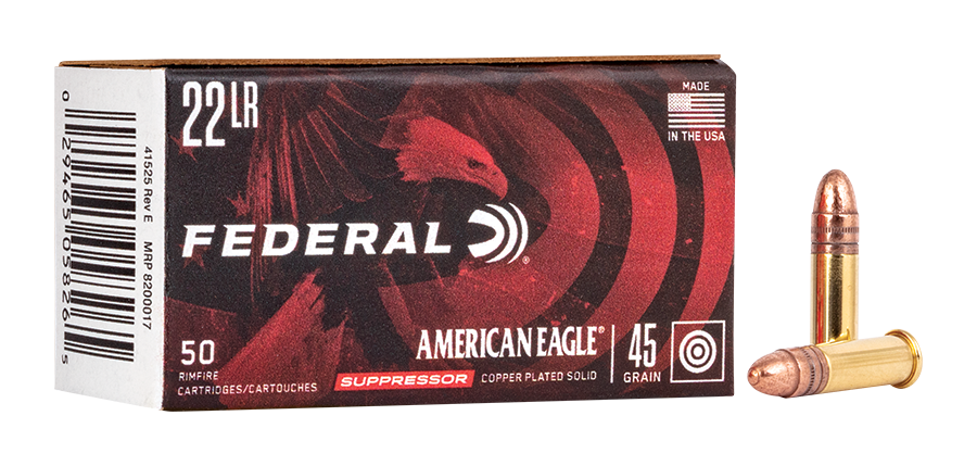 Federal American Eagle Suppressor .22 LR 45 Grain Copper-Plated Solid ...